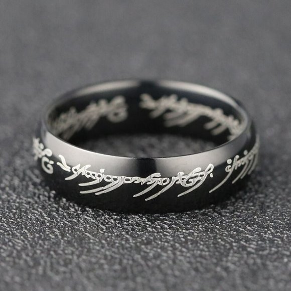 Accessories | Hobbit Lord Of The Rings Black Elvish Rune Engraving Ring ...